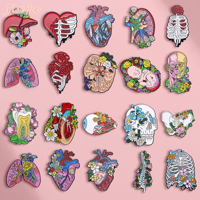Creative Colorful Floral Plant Organ Pin Fashion Brain Heart Stomach ...
