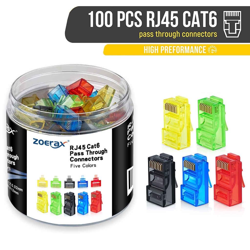 ZoeRax 100PCS RJ45 Cat6 Pass Through Connectors, EZ to Crimp Modular ...