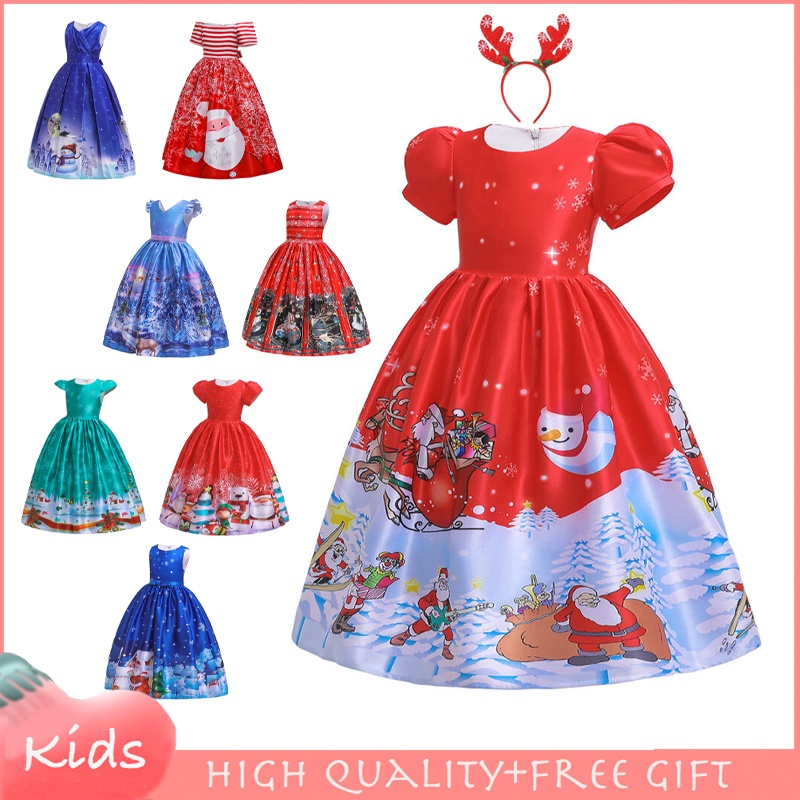 Santa Claus Red Blue Christmas Dress For Kids Girl Short Sleeve ...