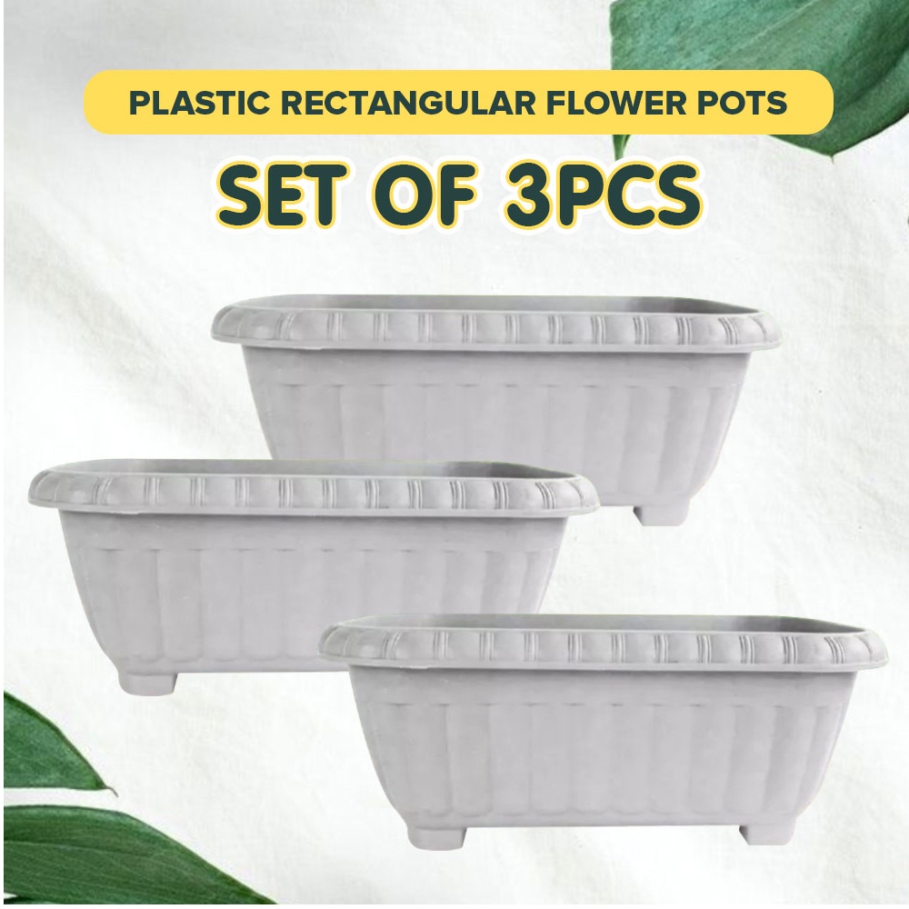 M3 Plastic Rectangular Flower Pots For Plants Green And White ...
