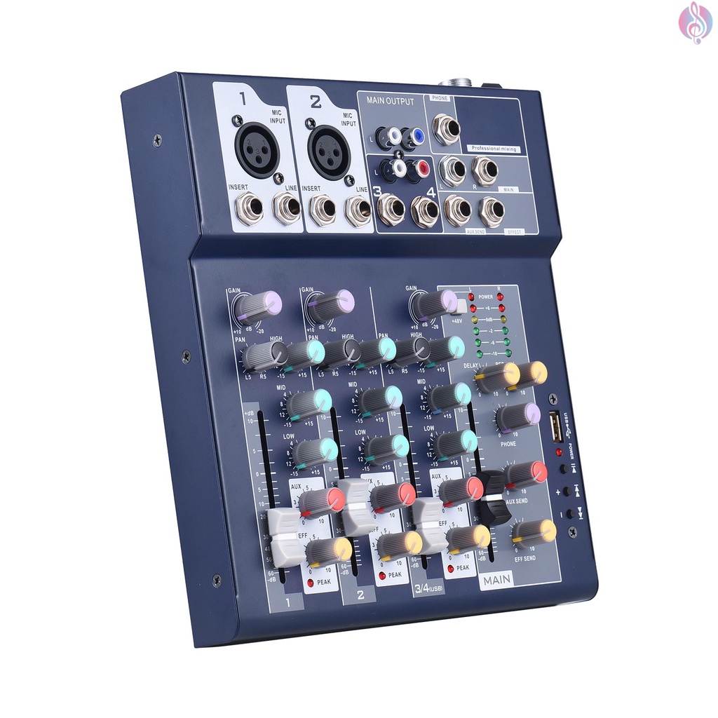 4-channel Mixing Console & Aux Paths Plus Effects Processor Digital Audio Mixer 3-band EQ Built ...