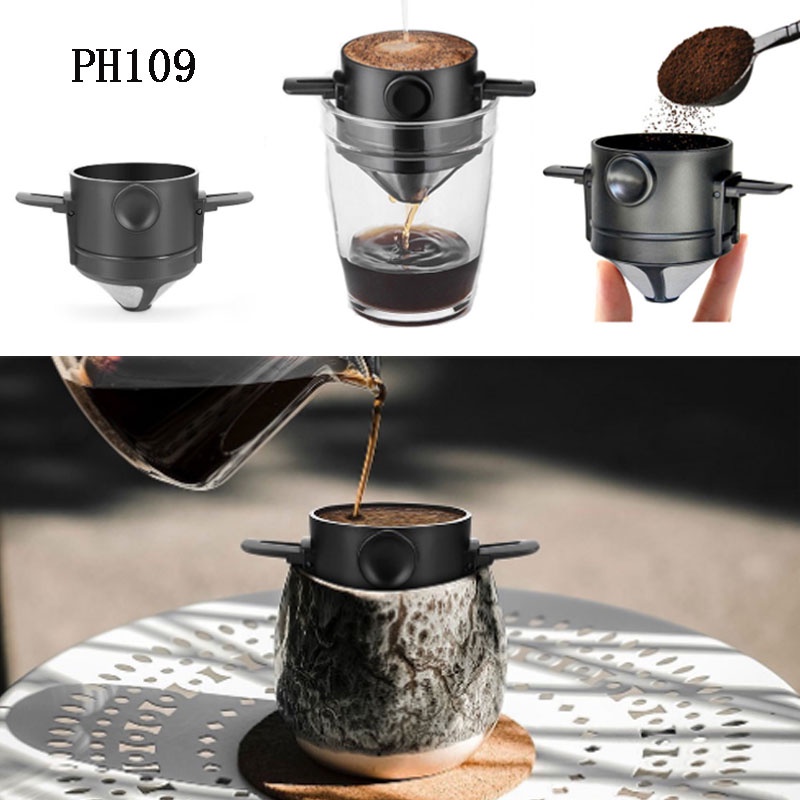 Coffee Filter Stainless Steel Filter Free Paper Coffee Funnel Portable ...