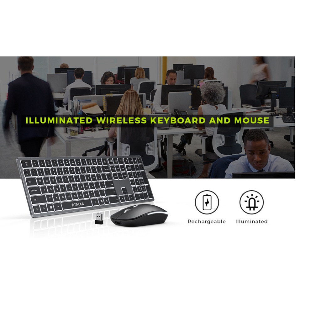 JOMAA Ultra Slim Wireless Backlit Keyboard and Mouse Combo 2.4G USB ...