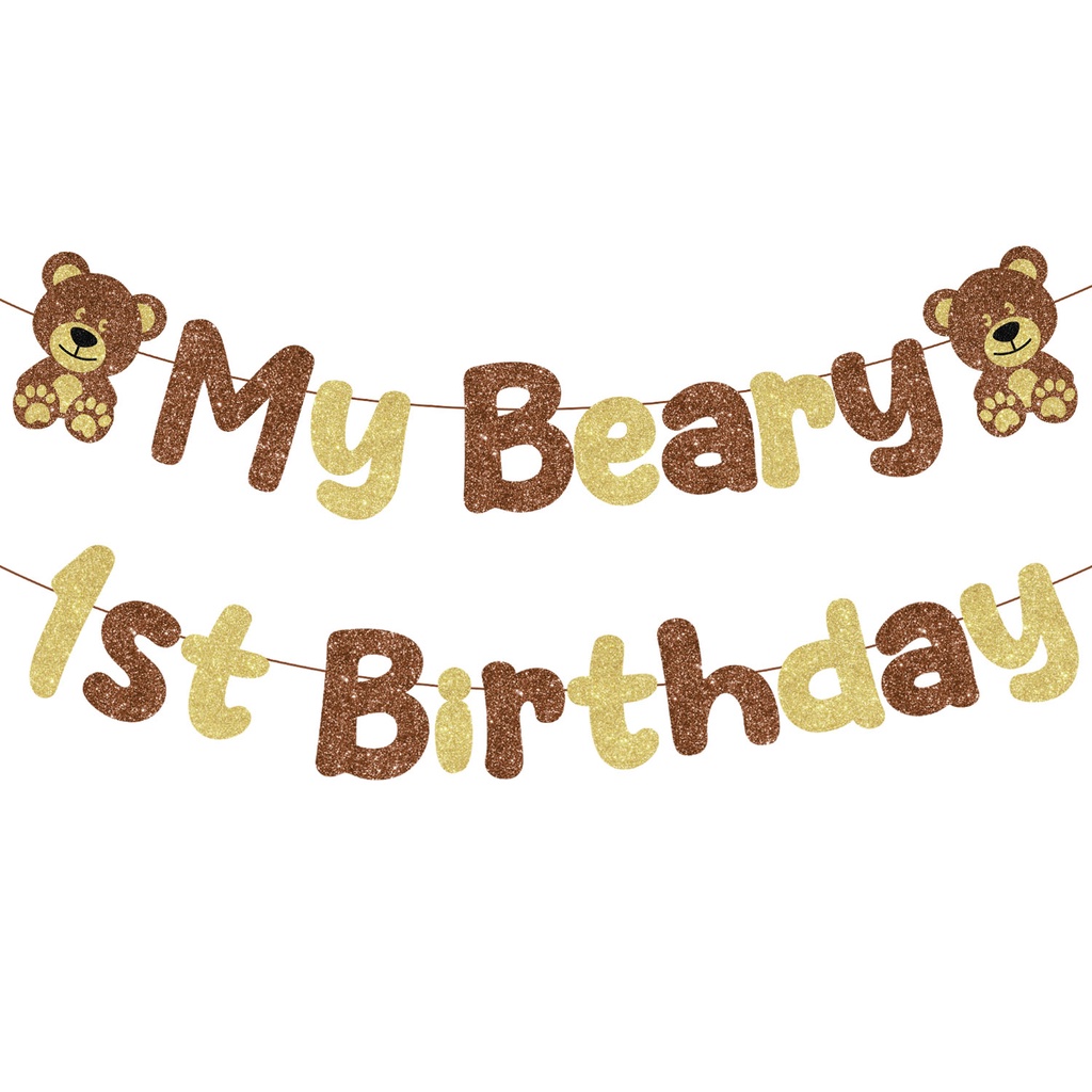 JOLLYBOOM Bear Themed Party Decorations My Beary 1st Birthday Banner ...