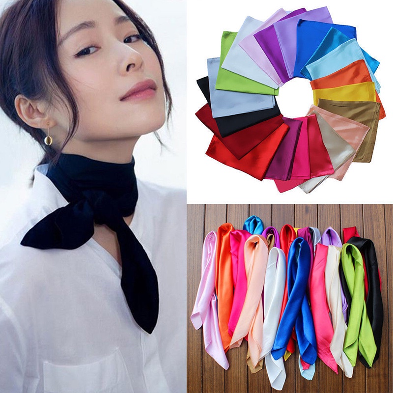 60cm X 1pc Silk Square Scarf Head Neck Wrap Feeling Satin Solid ...