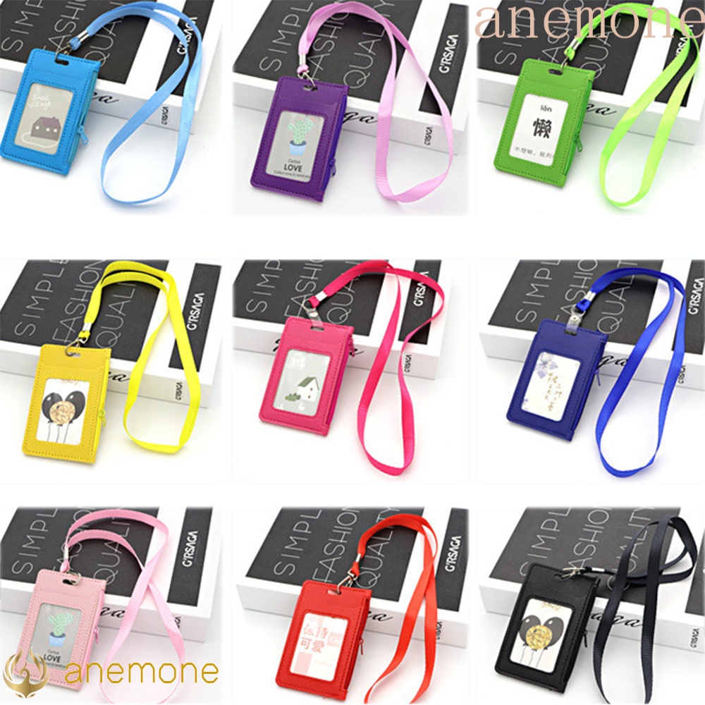 ANEMONE Portable ID Card Holder PU Leather Zipper Coin Purses ID ...