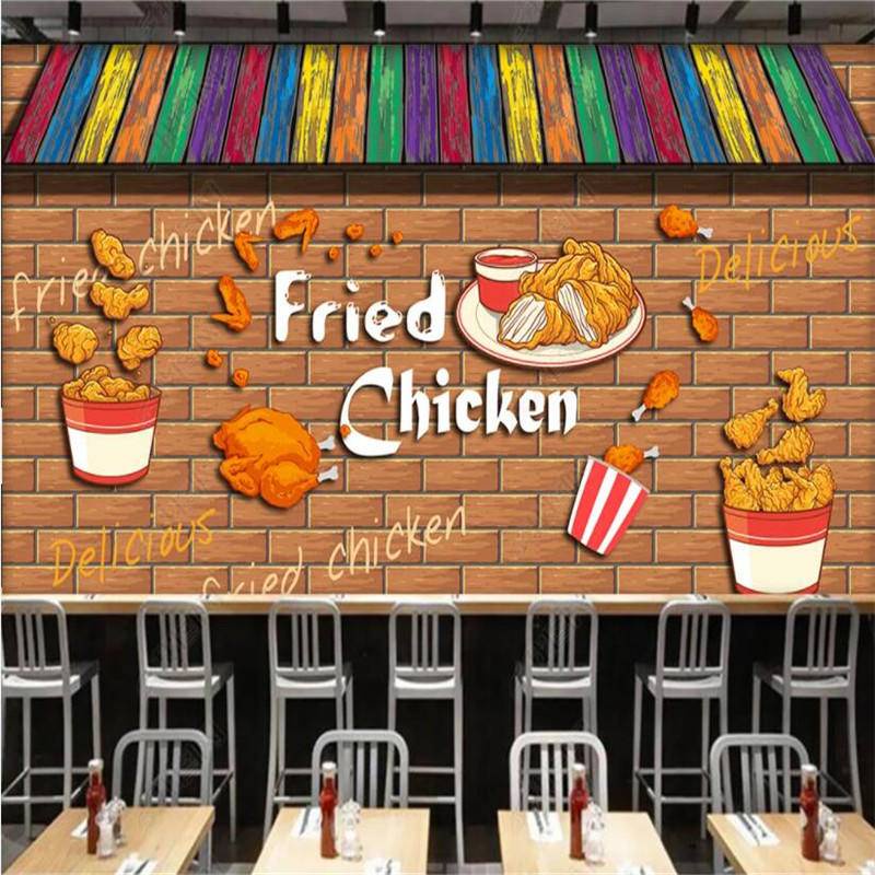 Custom Brick Wall Fried Chicken Snack Bar Wall Paper Fast Food ...