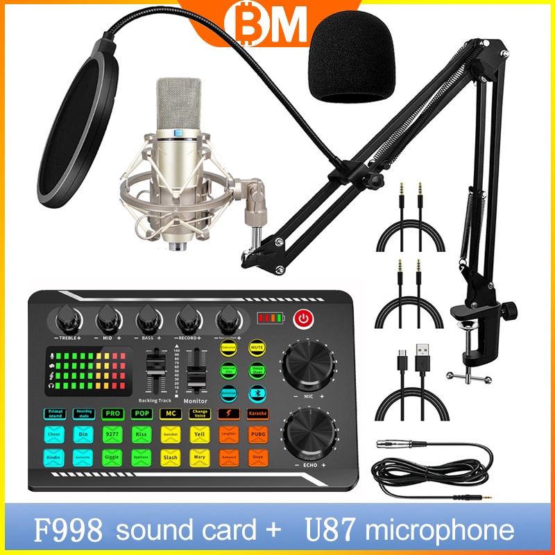 【COD】NEW Version F998 Sound Card with Condenser Microphone Complete Set ...