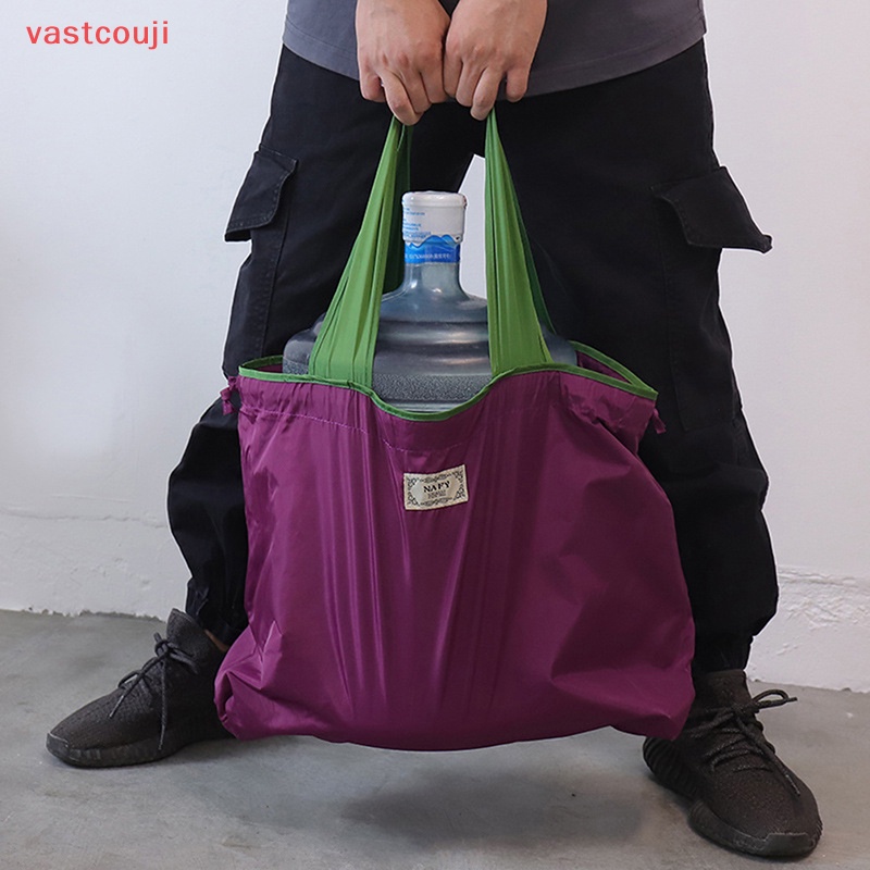 vastcouji Large Capacity Reusable Drawstring Bag Nylon Foldable Grocery ...