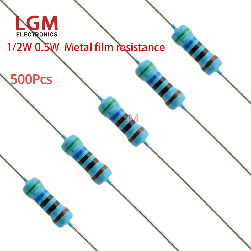 500Pcs 1/2W 1% Metal Film Resistor 1R-1M 1R 10R 100R 1K 4.7K 10K 1M Ohm Resistance | Shopee ...