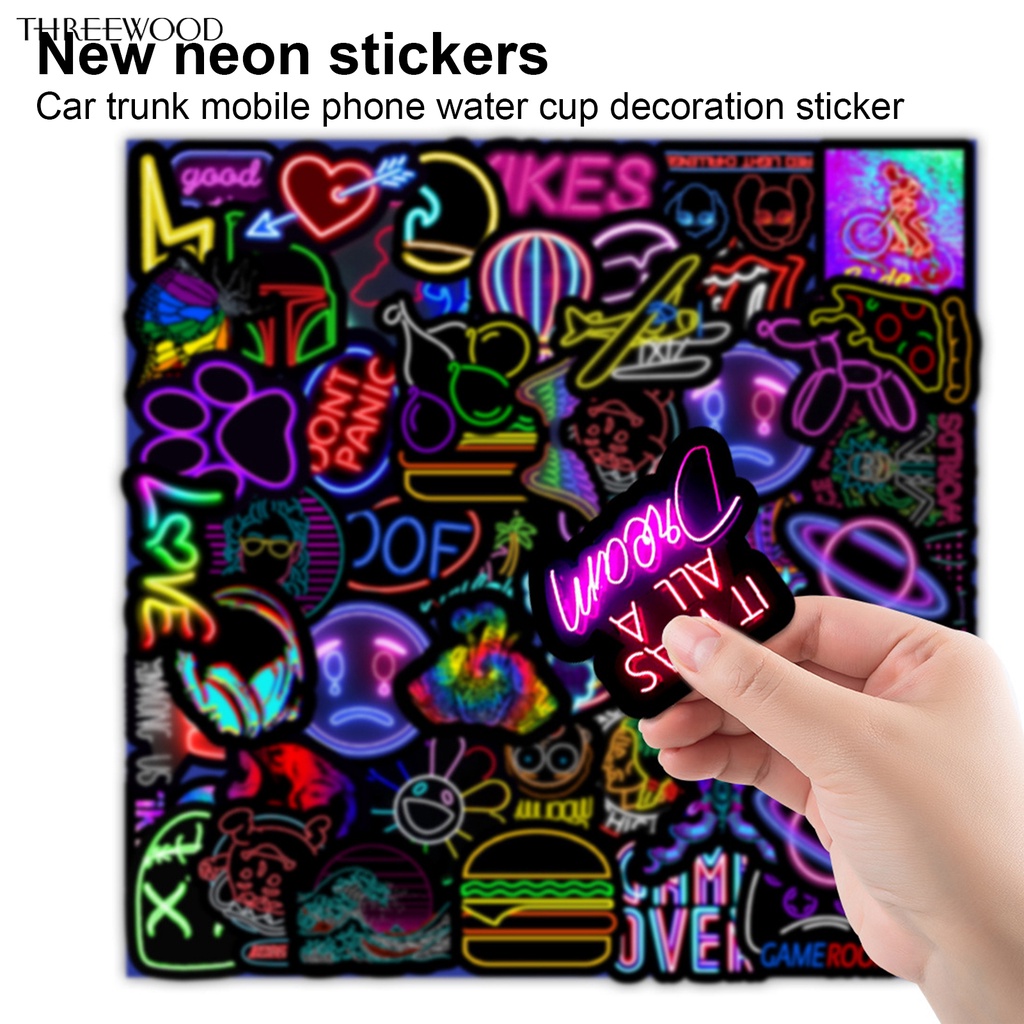 Three-50Pcs Neon Light Sticker Waterproof Reusable DIY Car Guitar ...