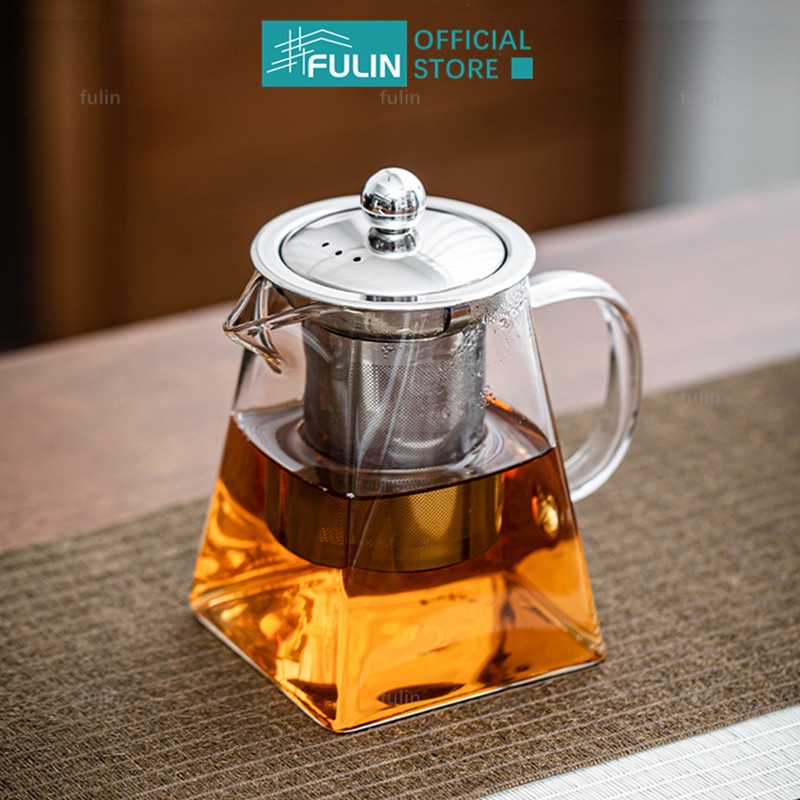 Square Glass Teapot Transparent Glass Tea Set Teapot with Stainless ...