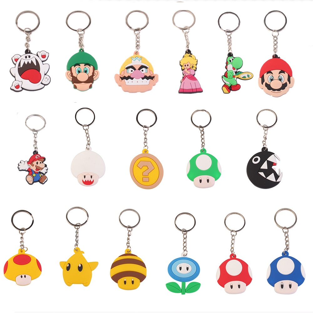 Super Mario Bros Keychain Soft PVC Keyring For Kids Party Gift | Shopee ...