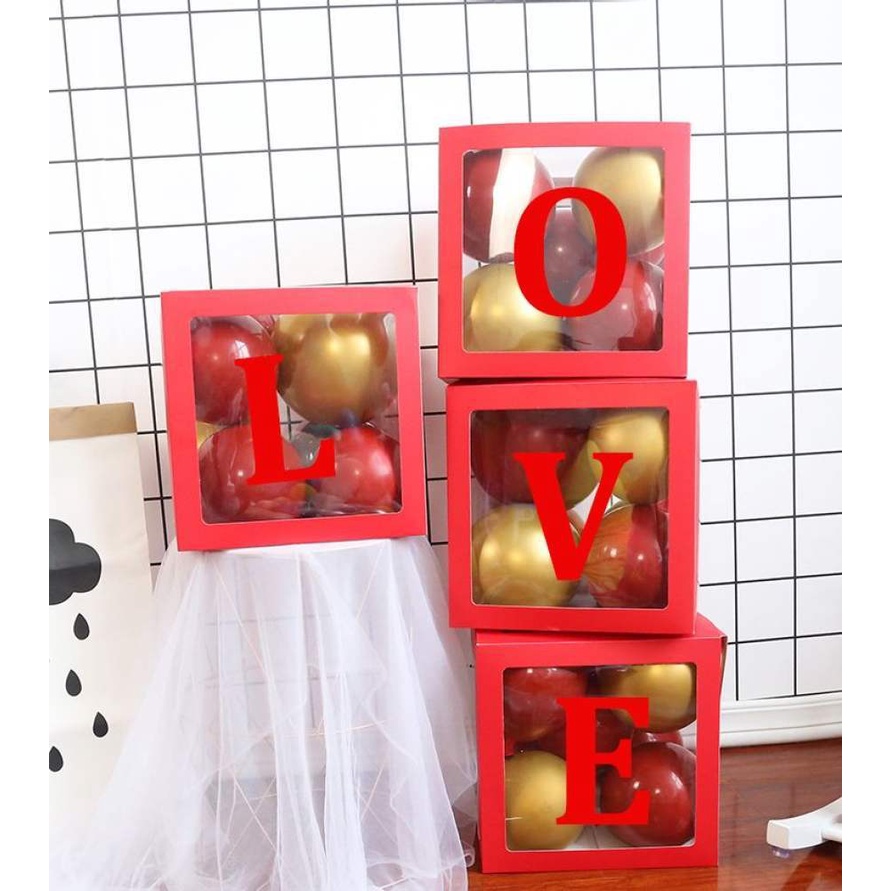 Red Transparent Balloon Box Stand Letter Number Name Blocks Birthday ...