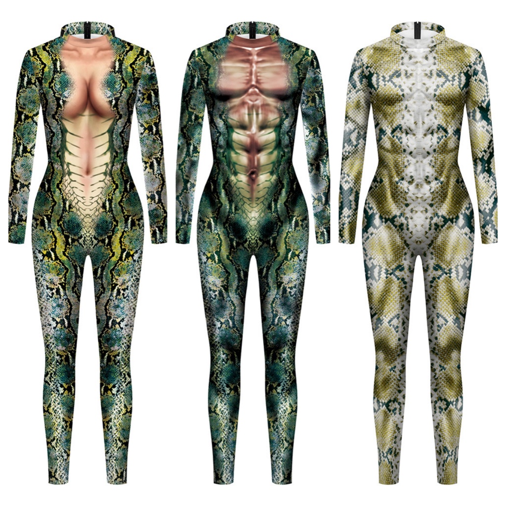 Women Men Animals Snake Python 3D Printed Jumpsuit Unisex Punk Muscle Halloween Cosplay Costumes ...