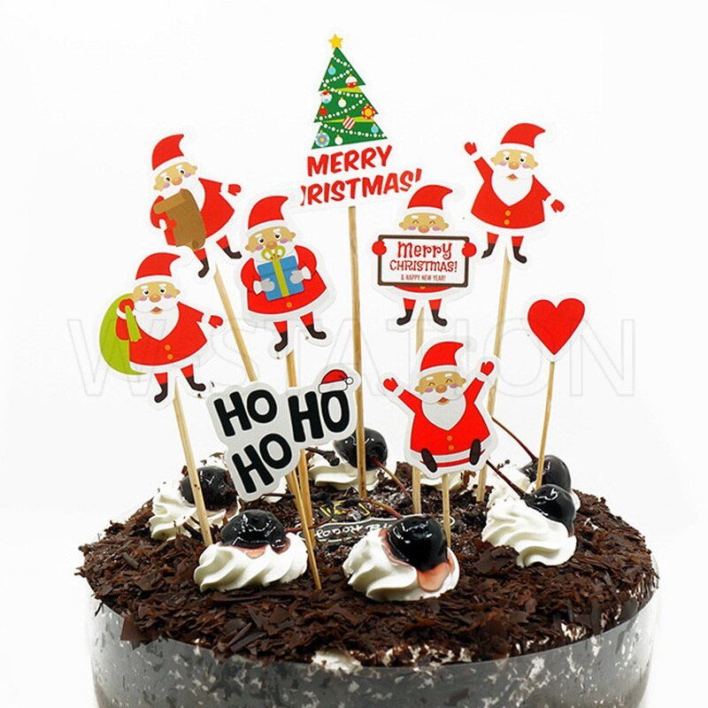 9PCS Christmas Cupcake Toppers Cake Decoration / Christmas Glitter Cake ...