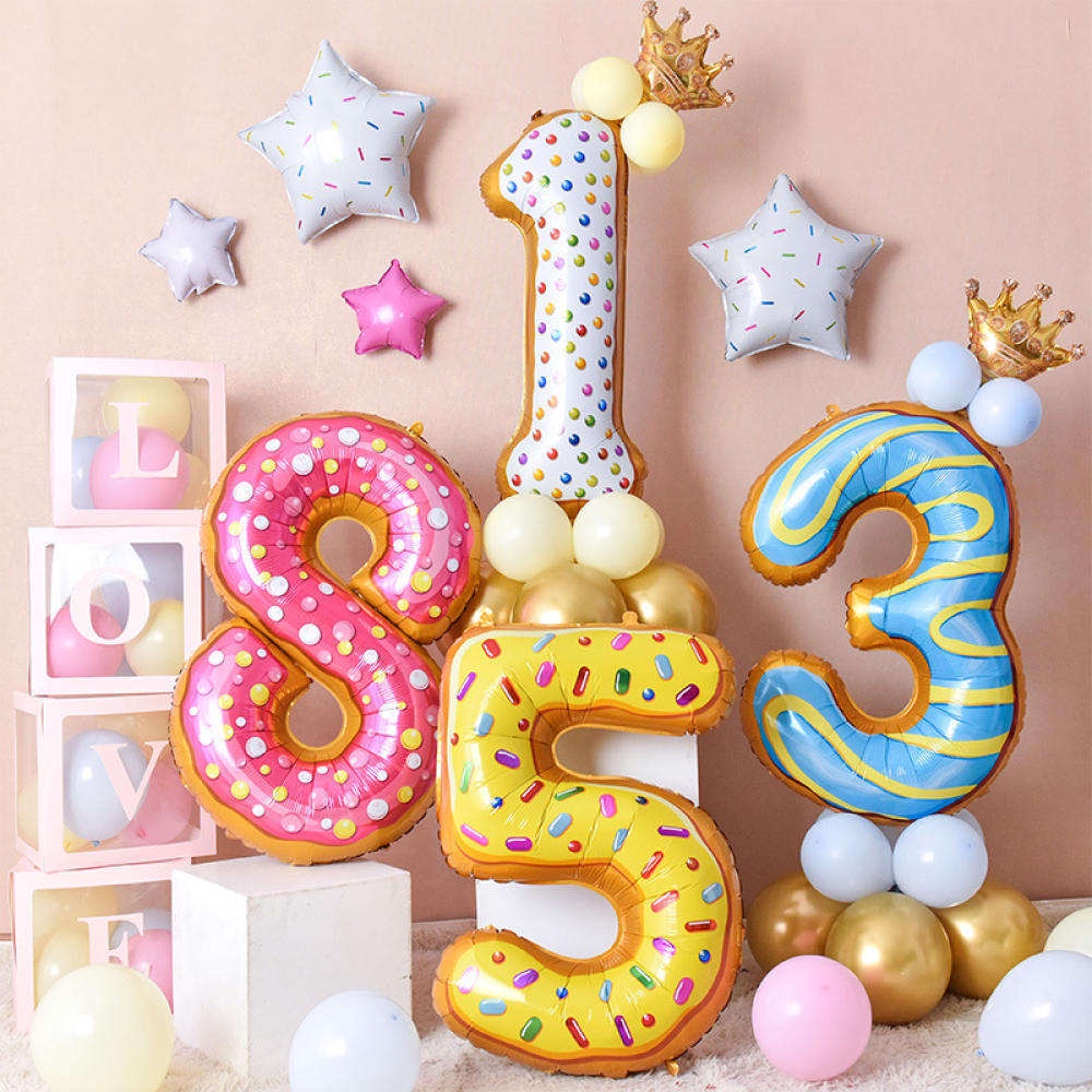 32inch Large Candy Number Balloon Colorful Donut Digital Foil Balloons ...