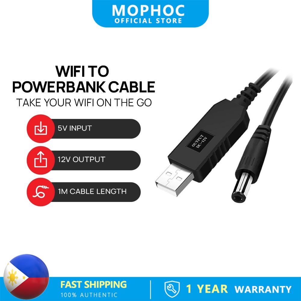 WiFi to Powerbank Cable DC 5V to 12V USB Cable Boost Converter Step-up ...