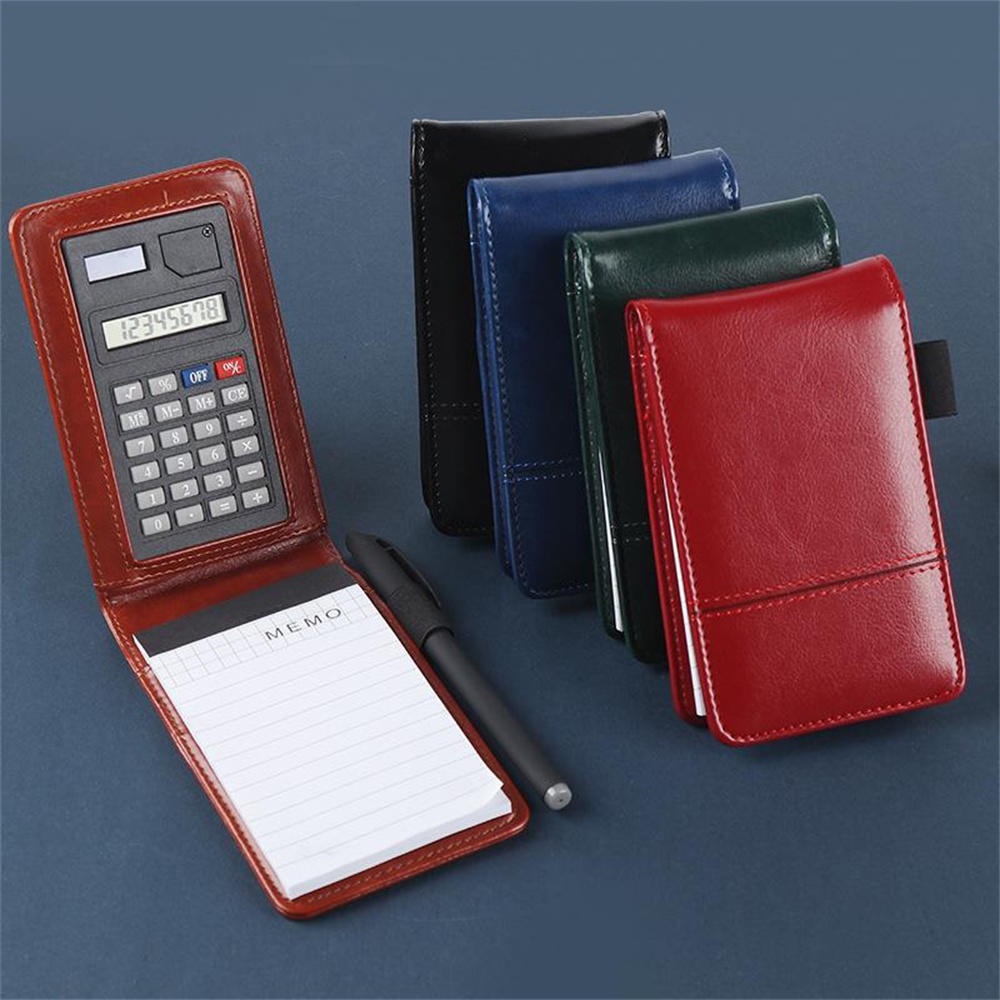 PU Leather Small Notebook With Calculator Memo Mini Notepad With Refill ...