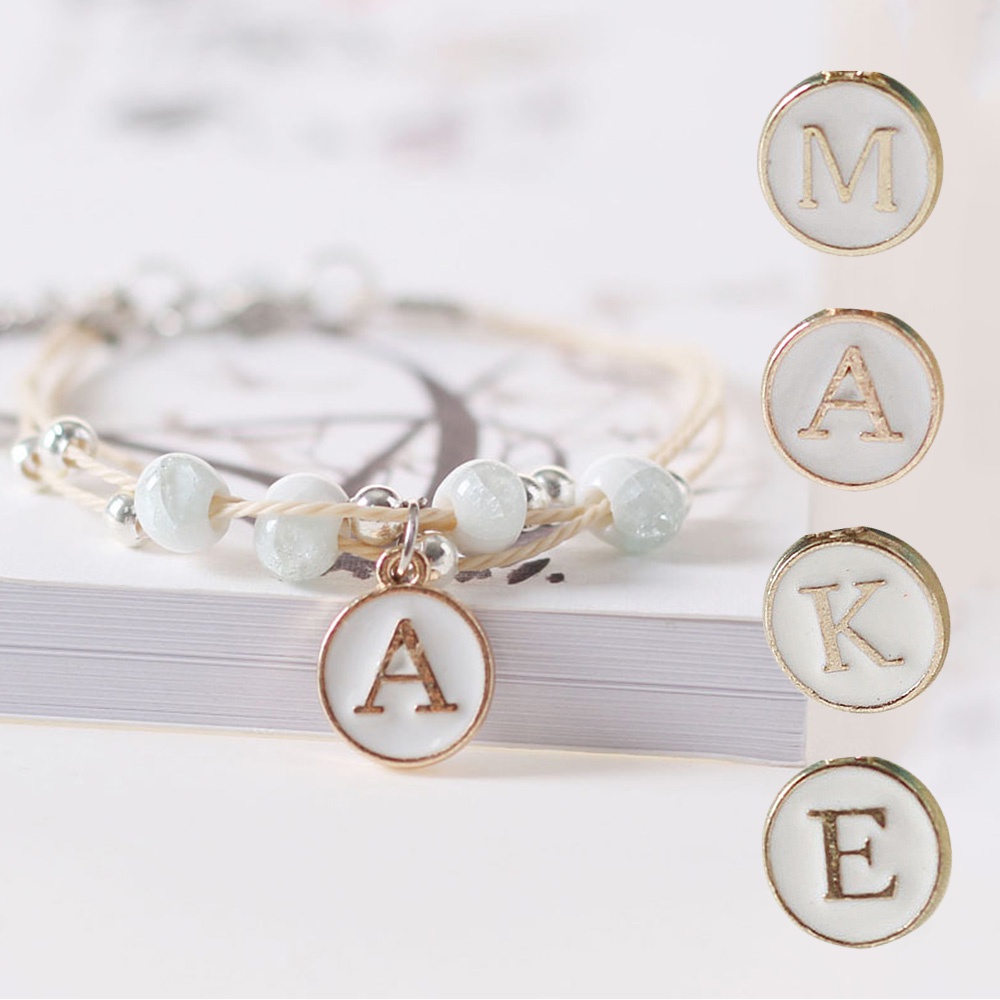 Simple 26 Letter Alloy Pendant Bracelet Handmade Ceramic Beads Initials ...
