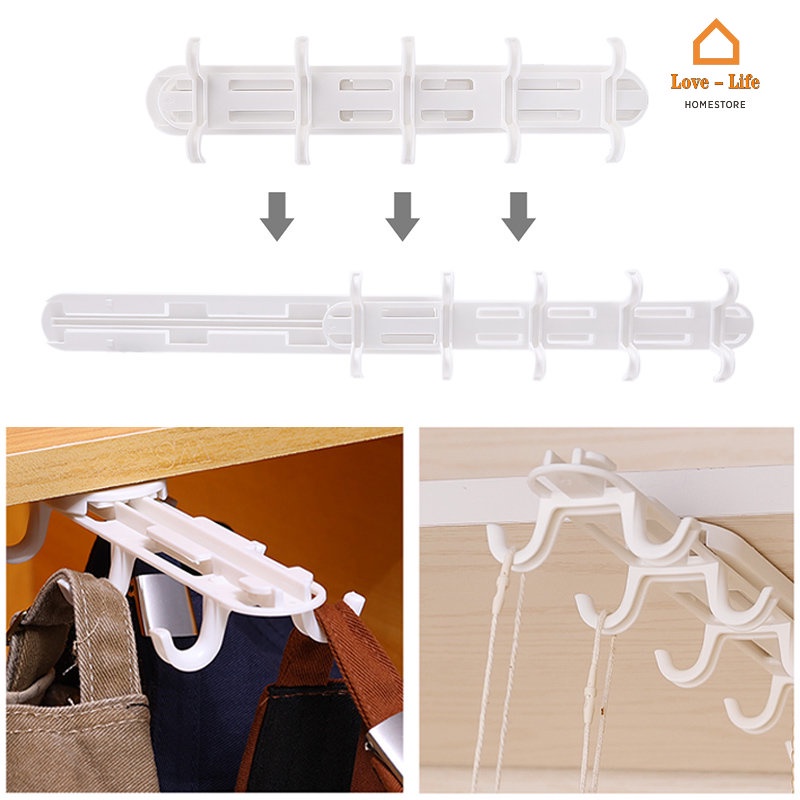 1 Piece Practical Hidden Drawable PS Plastic Double-row Hooks Shelf ...