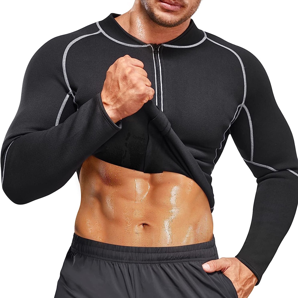 Men Sweat Neoprene Weight Loss Sauna Suit Workout Shirt Body Shaper ...