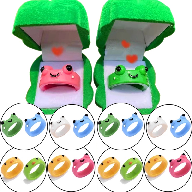 2pcs/set Frog Ring Polymer Clay Resin Rings for Girls Animal Jewelry ...