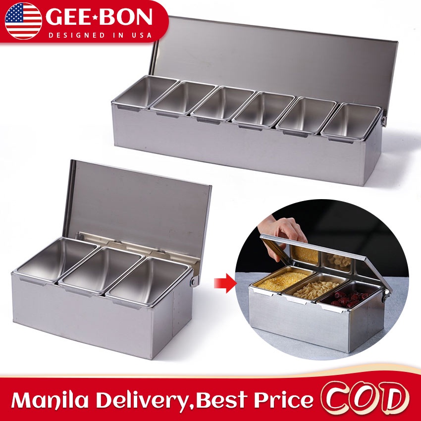 GEEBON 6Slots Seasoning Box Restaurant Chef Stainless Ingredients Box ...