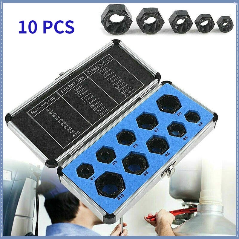 10pcs 9-19mm Damaged Rounded Bolt Nut Extractor Remover Tool Set Nuts ...