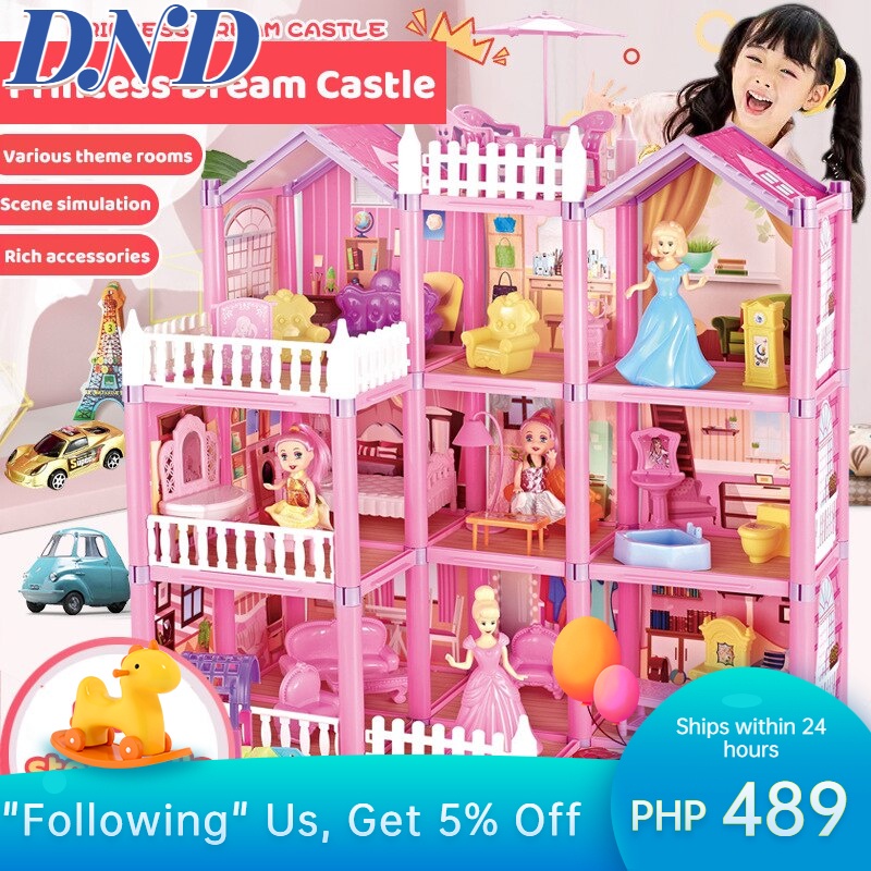 DIY Doll houses Kit Pink Castle House Princess Big Villa Kit Assembled ...