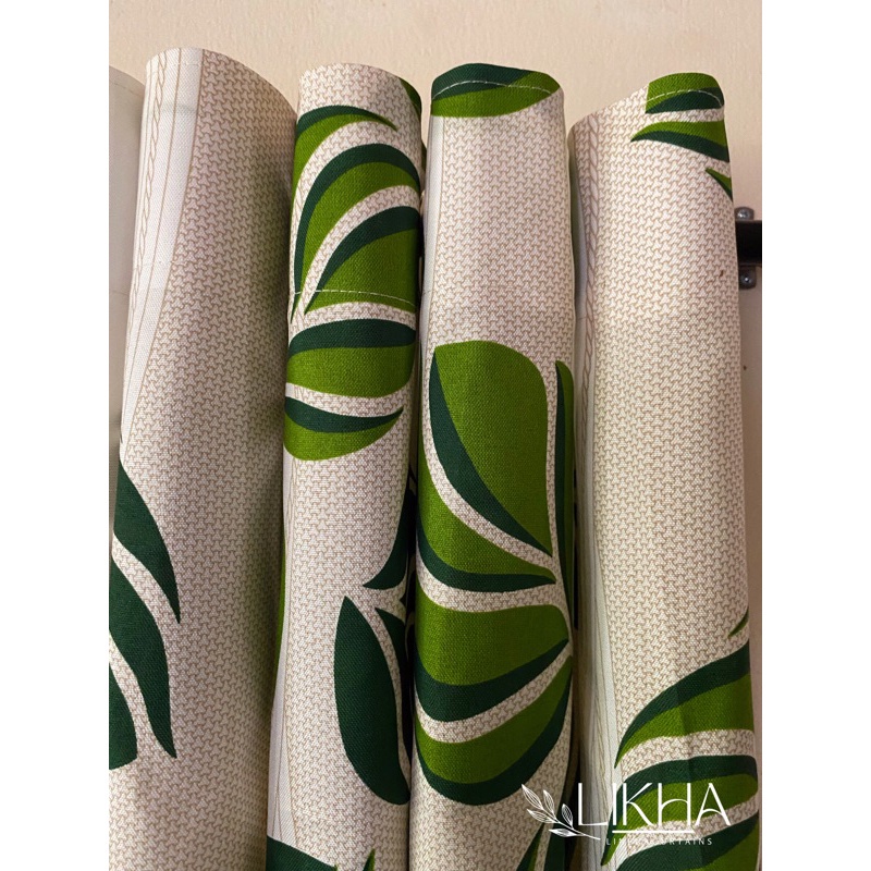 LIKHA - 3in1 Elegant Green Leaves Ring Curtain (6ft/7ft) - sold per piece / set. | Shopee ...