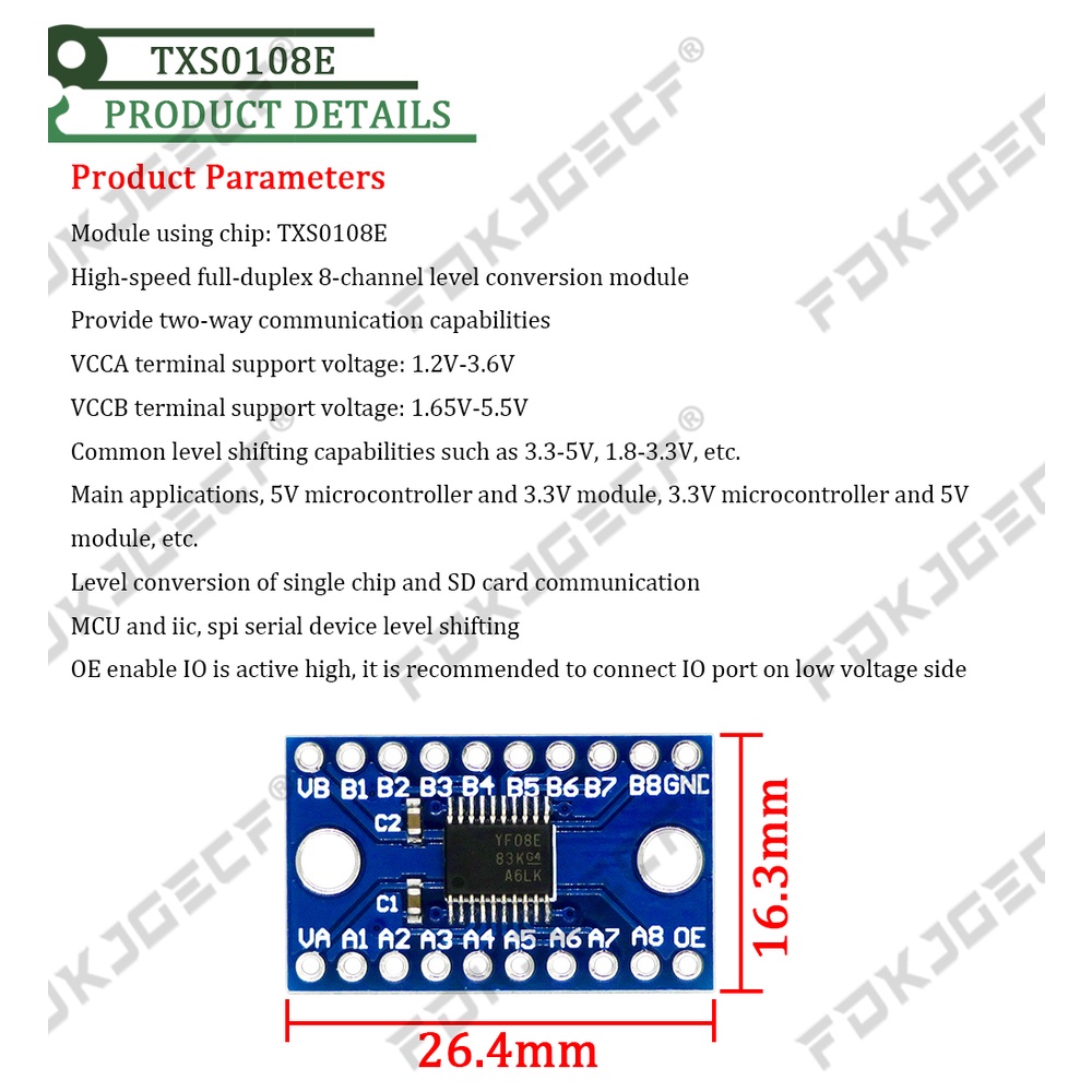 3.3V 5V TXS0108E module 8 Channel Logic Level Converter Convert TTL Bi ...