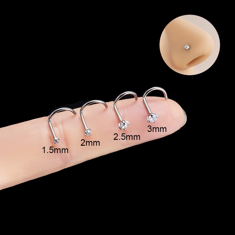 1 Piece G23 Titanium with Zircon Fresh Nose Screw Piercing 20 Gauge ...