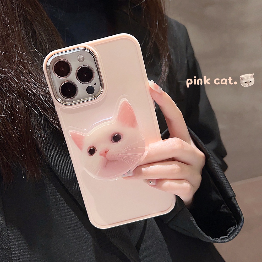 Ins Simple Pink Silicone Case with Pink Cat Holder For Iphone SE2020 7/ ...
