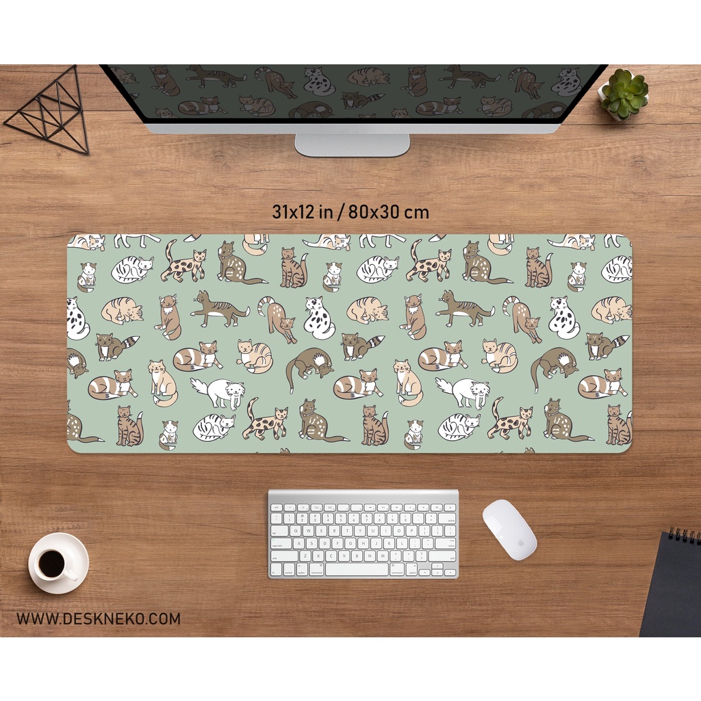 Cute cats desk mat mousepad, Sage green mouse pad, XXL gaming deskmat ...