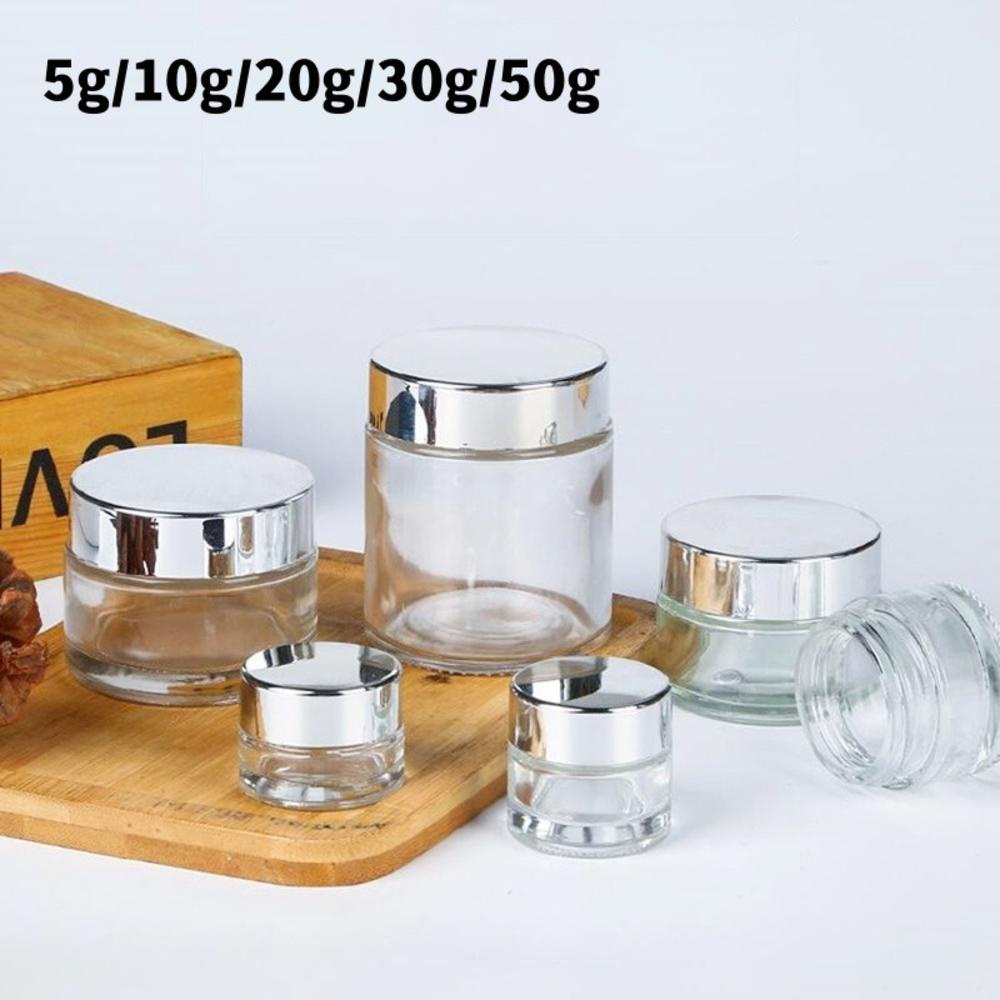 5g-50g Clear Glass Cream Empty Jar Cosmetic Makeup Container Silver ...