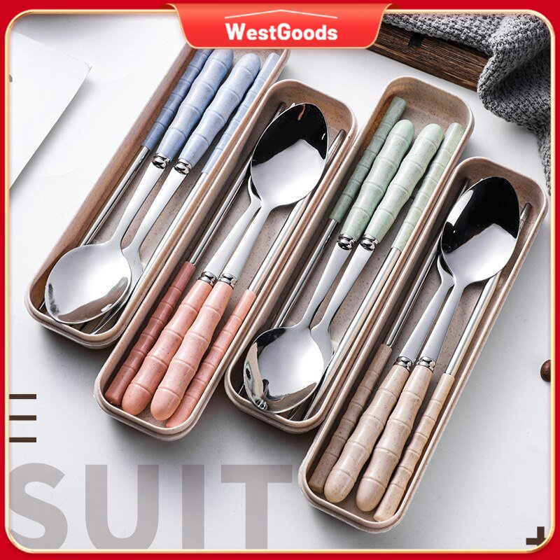 WG 4-in-1 Stainless Steel Cutlery Set Spoon Fork Chopsticks Set With ...