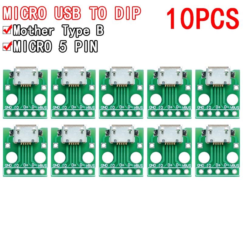 10Pcs MICRO USB To DIP Adapter 5pin Female Connector B Type PCB ...