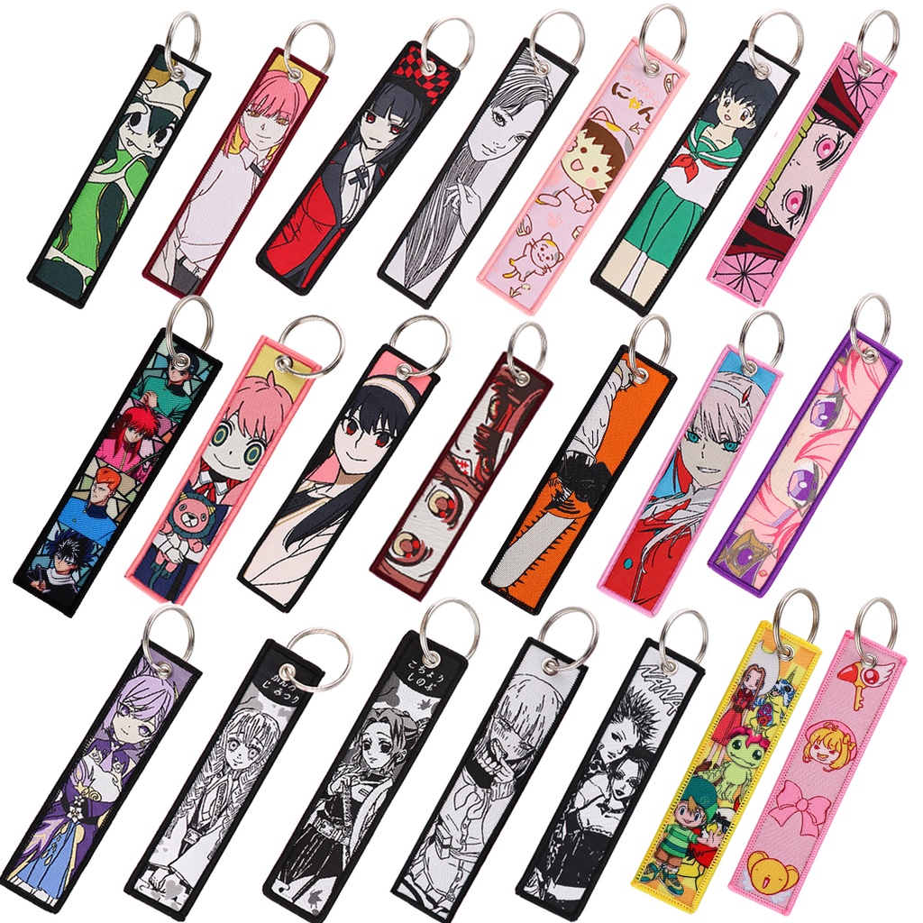 Cute Embroidered Keys Tag Keychains for Women Keyring Japanese Anime ...