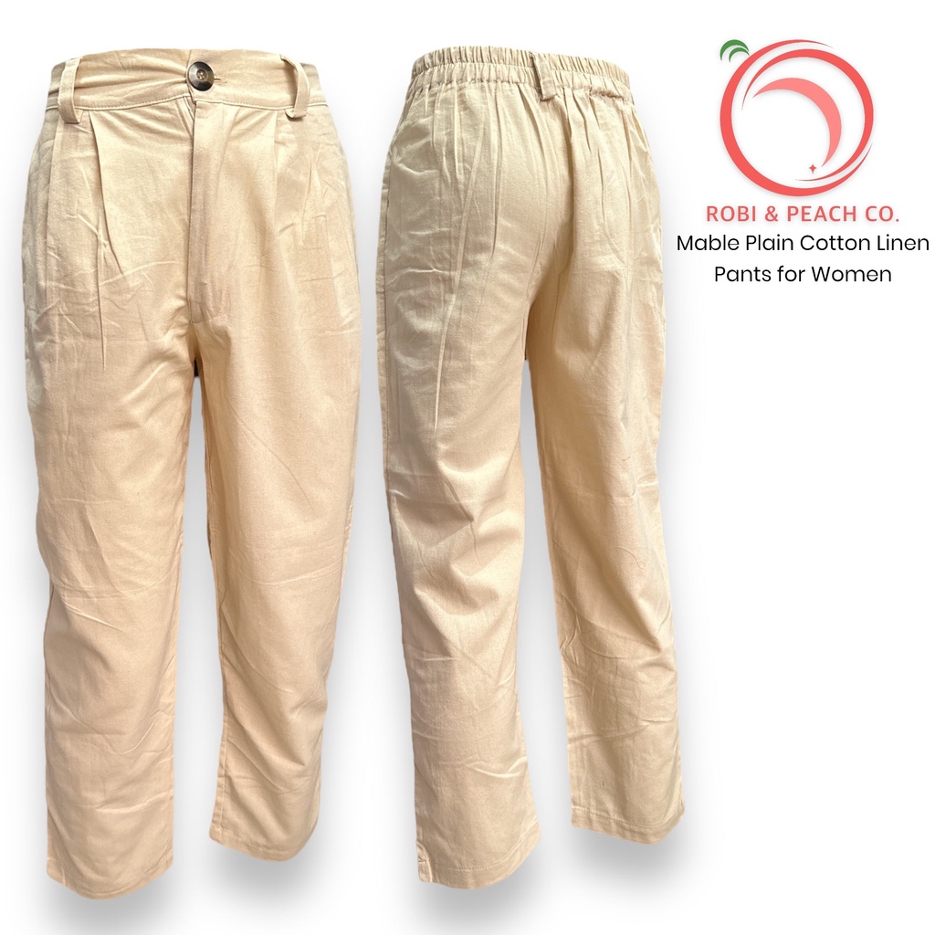 Mable Plain Cotton Linen Zippered Pants for Women (Regular & Big Size ...