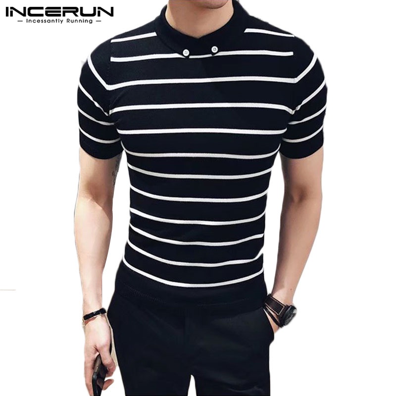 INCERUN Men's Slim Fit Two Button Striped Knitted Short Sleeve T-shirt ... INCERUN Men's Slim Fit Two Button Striped Knitted Short Sleeve T-shirt ...