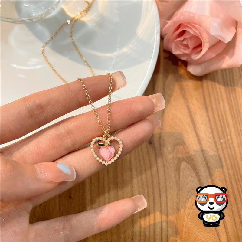 * YO Love Fruit Peach Pearl Necklace Women Clavicle Chain Design Cute ...