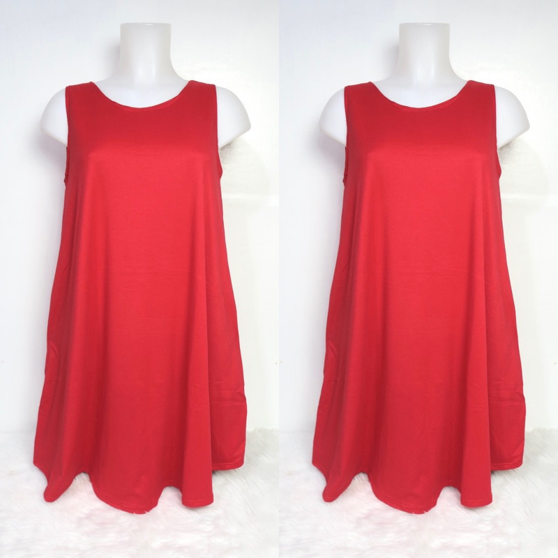 Plus Size Plain Regular Sleeveless Sando Dress With Pockets|Fits M to ...