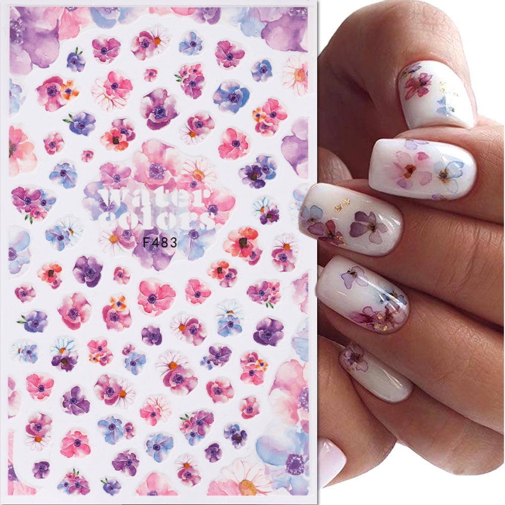 Nail Art Stickers Wholesale Pink Watercolor Flowers Nail Stickers Nail ...