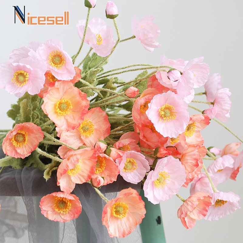 1Pc/4Heads Romantic Artificial Flowers Fake Poppies Flowers Wedding ...