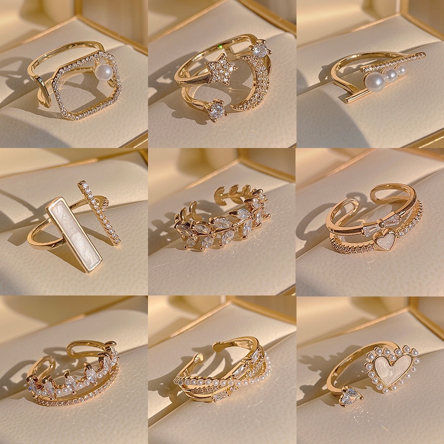 Luxury Multilayer Gold Ring Set for Woman Zircon Adjustable Ring for ...