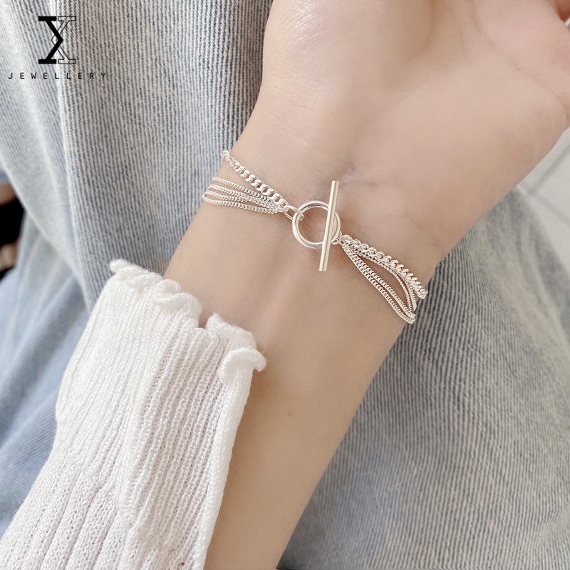 100% S925 Sterling Silver Bracelet Female OT Buckle Multi-Layer Bracelet ins Style Exquisite All ...