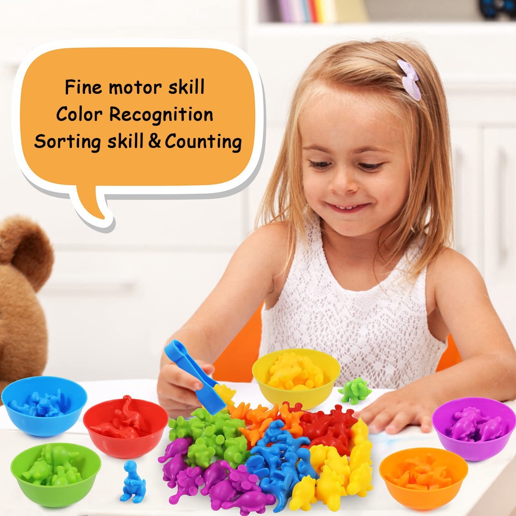 Montessori Rainbow Counting Math Toys Dinosaur Color Sorting Matching ...