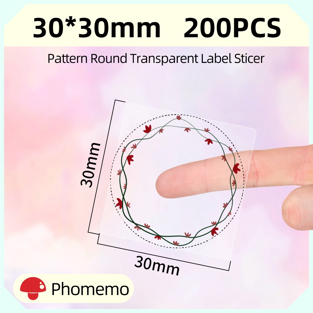 200Pcs Circle Round Transparent Pattern Self-Adhesive Label Paper for Phomemo M110/M220 Label ...
