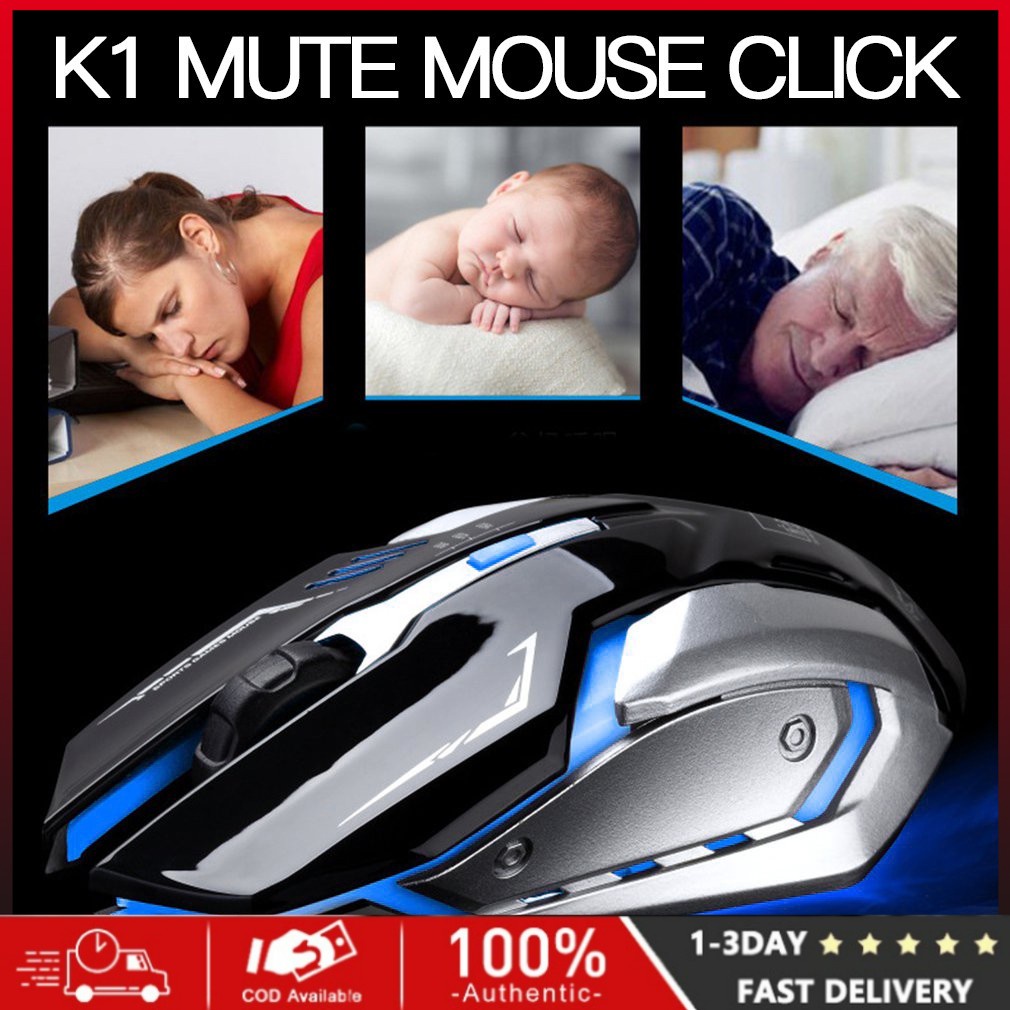 k1 Mouse Gaming Mute Button Silent Click 1200/1600 / 2400DPI computer ...